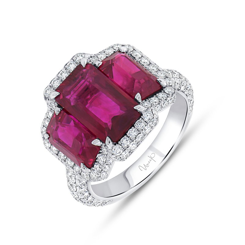 Diamond Halo Emerald Cut Ruby Ring – JBHudson