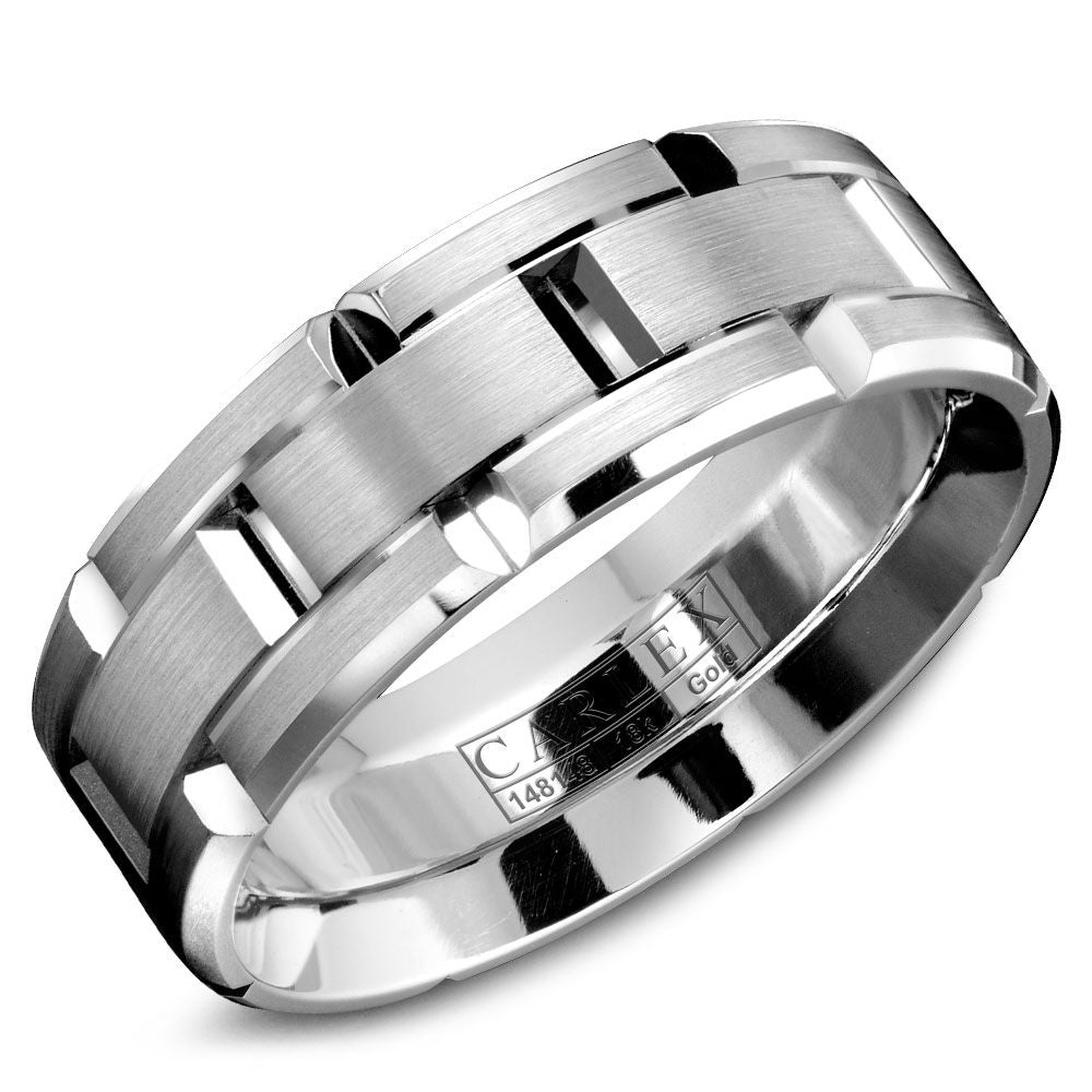14K White Gold Bevel Band – JBHudson